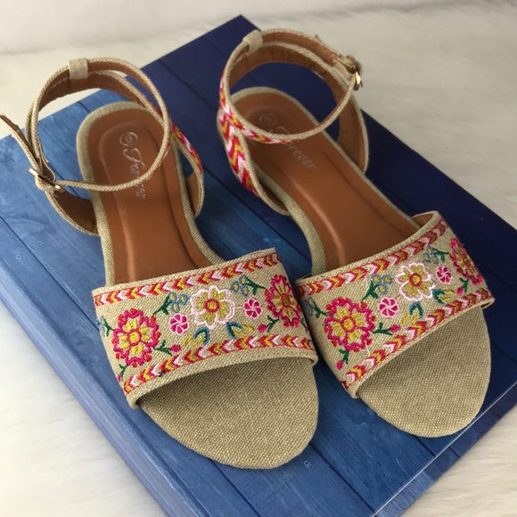 Forever. | Shoes | Womens Floral Embroidery Ankle Strap Sandal | Poshmark